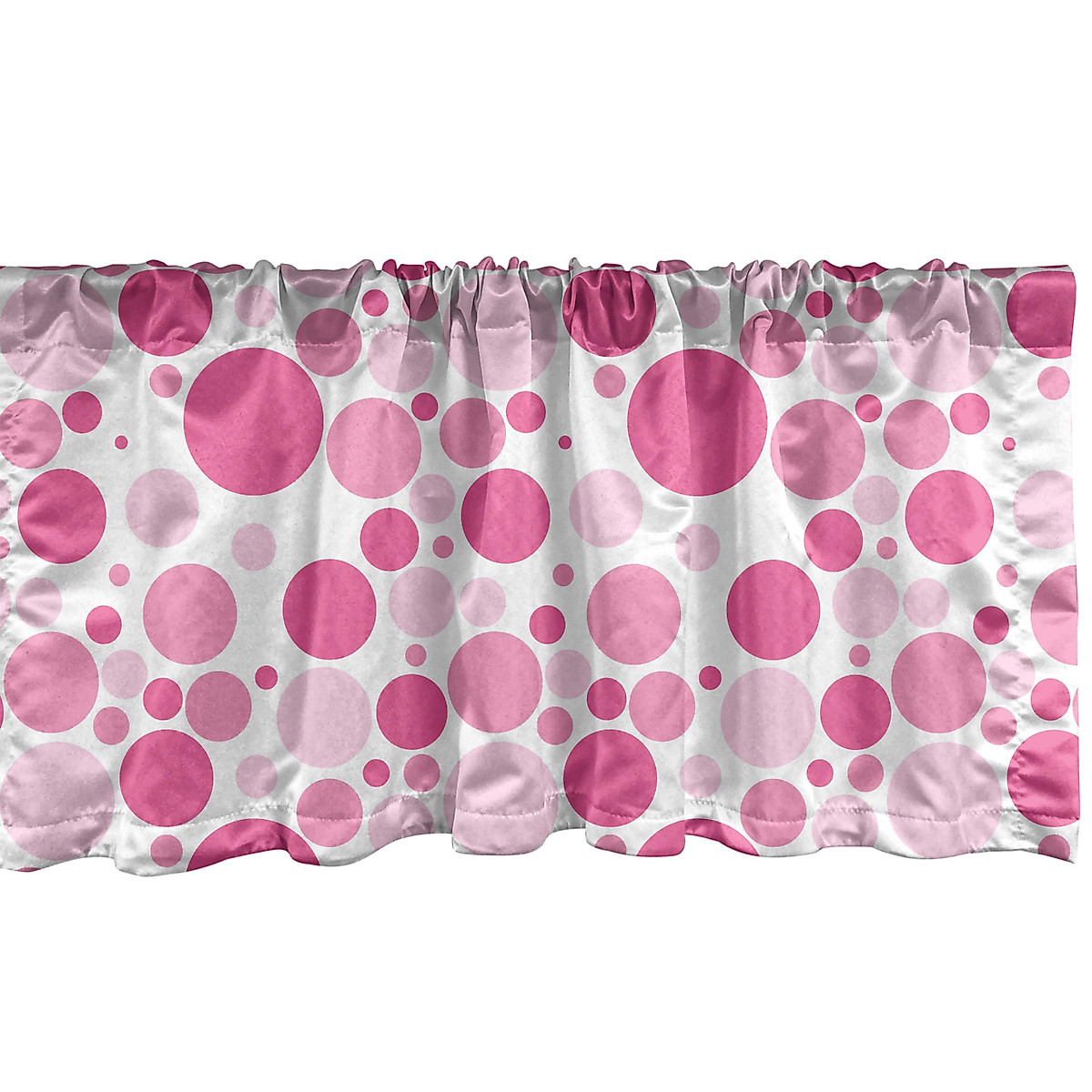 Ambesonne Pink Polka Dots Window Valance, Monotone Print of Circles in Different Sizes on a Plain Backdrop, Curtain Valance for Kitchen Bedroom Decor with Rod Pocket, 42" x 12", Pink Pale Pink White