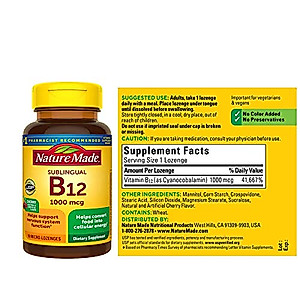 Nature Made B-12 1000 mcg Micro-Lozenges Cherry Flavor 50 ea (Pack of 2)