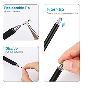 Stylus Pens for Touch Screens-Fine Point-Universal-High Precision, 2 Pieces with 6 Replacement Tips, Compatible for All Capacitive Touch Screens (Black + Black)