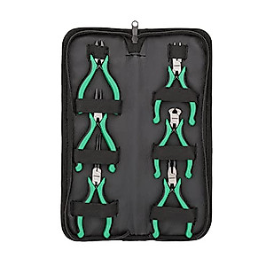 Amazon Brand - Denali 6-Piece Mini Pliers Set with Comfort Grip and Organizer Leather Storage Bag