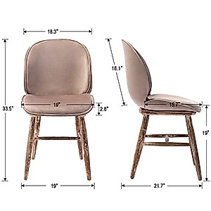 DUOMAY Velvet Dining Room Chair, Modern Farmhouse Side Chair Makeup Vanity Chair with Back for Kitchen Dining Room Living Room, Wood Base, Grey