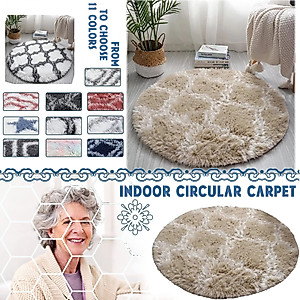 Moroccan Round Area Rugs 2.7ft Round Rug with Blue Stars Non Slip Modern Fluffy Shaggy Floor Rugs for Bedroom, Kids Room, Home Decor Furry Farmhouse Carpet, Soft Moroccan Fuzzy Rug for Kitchen