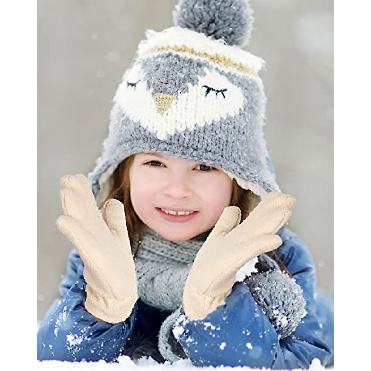 2 Pairs Kids Fleece Gloves Polar Full Finger Winter Warm Gloves Cold Weather Mittens for Boy Girl (Light Pink, Beige, Small, 4-7 Years)
