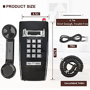 Classic Wall Phone for Landline with Mechanical Ringing, Single Line 2554 Wall Telephone with Indicator, Retro Wall Mounted Phone Waterproof, Old Wall Mount Phone for Kitchen,Home, Black