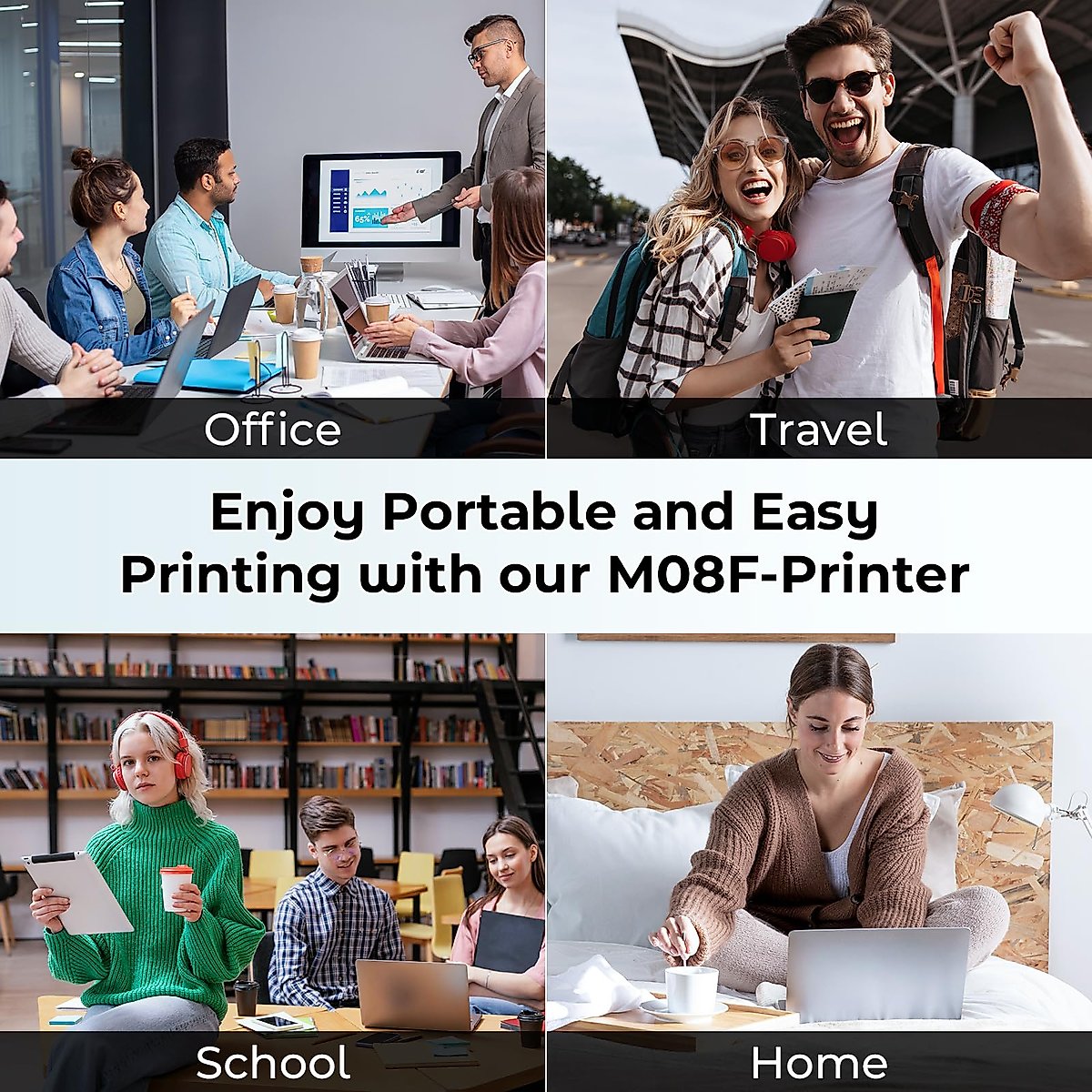 Phomemo Portable Printer Wireless for Travel, M08F Thermal Printer for Home Use Bluetooth Inkless Printer Support 8.5" X 11" Thermal Paper, Compact Printer Compatible with Android iOS Phone & Laptop