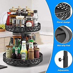 Lazy Susan Organizer Lazy Susan Turntable for Cabinet Table 2 Tier Lazy Susan Spice Rack Organizer 12 Inch Adjustable Height for Kitchen Dining Table Bathroom Vanity with Non-Slip Pad Black Metal