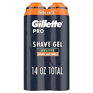 Gillette PRO Shaving Gel For Men Cools To Soothe Skin And Hydrates Facial Hair, TWIN PACK - Total 14oz, ProGlide Sensitive 2 in 1 Shave Gel