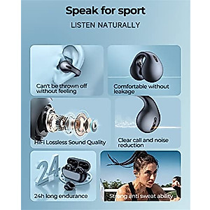 2023 New Wireless Ear Clip Bone Conduction Headphones - Open Ear Wireless Bluetooth Earbuds, Waterproof Ear Hook Bluetooth Headphones After Shock Bone Conduction Headphones For All Phone (BLACK)