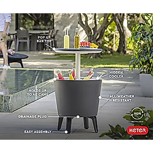 Keter Modern Cool Bar Outdoor Patio Furniture and Hot Tub Side Table with 7.5 Gallon Beer and Wine Cooler, Grey