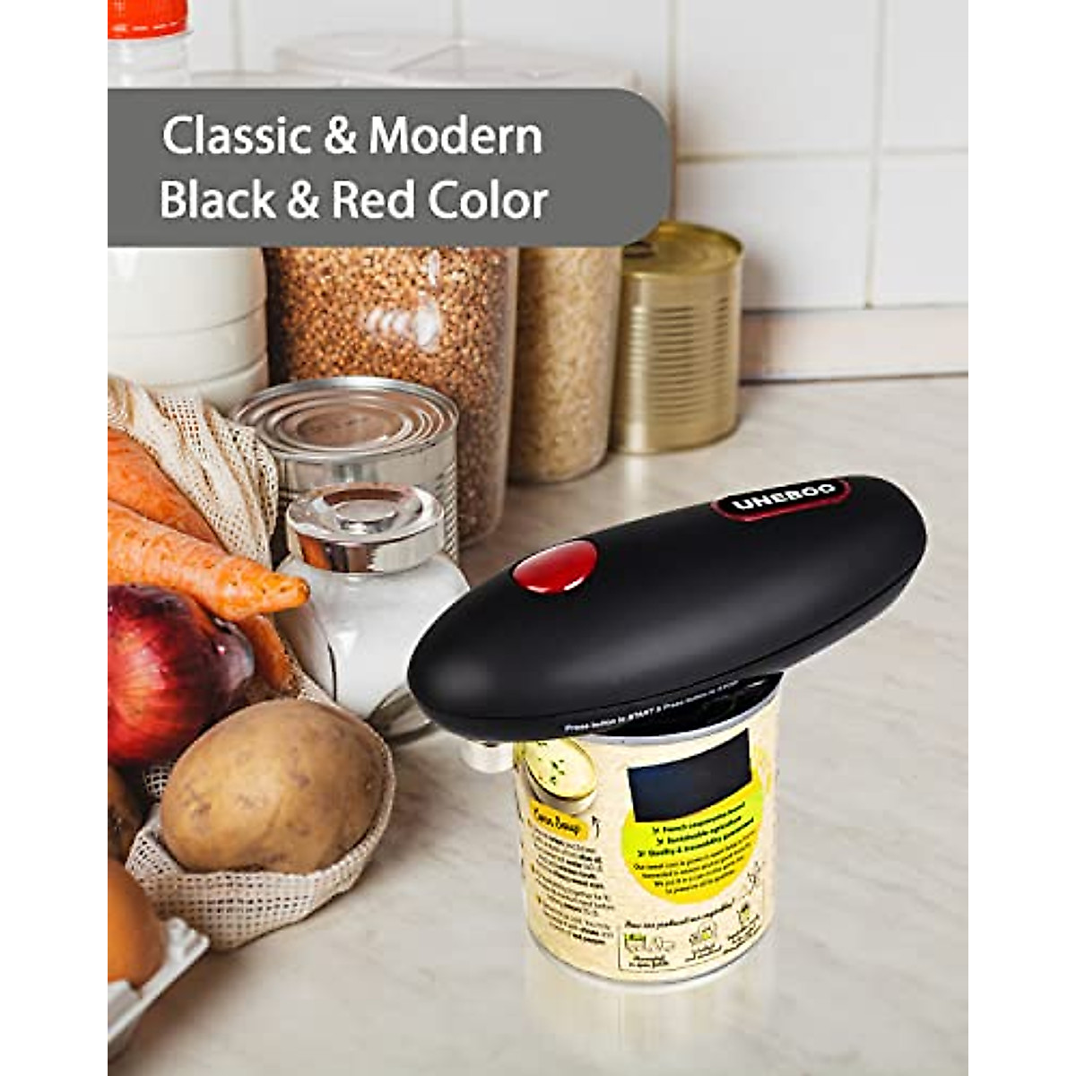 Electric Can Opener for Kitchen- Hand Held Automatic Can Opener with Smooth Edge, Portable and Battery Operated, Can Opener for Seniors with Arthritis, Easy One Touch to Open Any Size Cans, Black