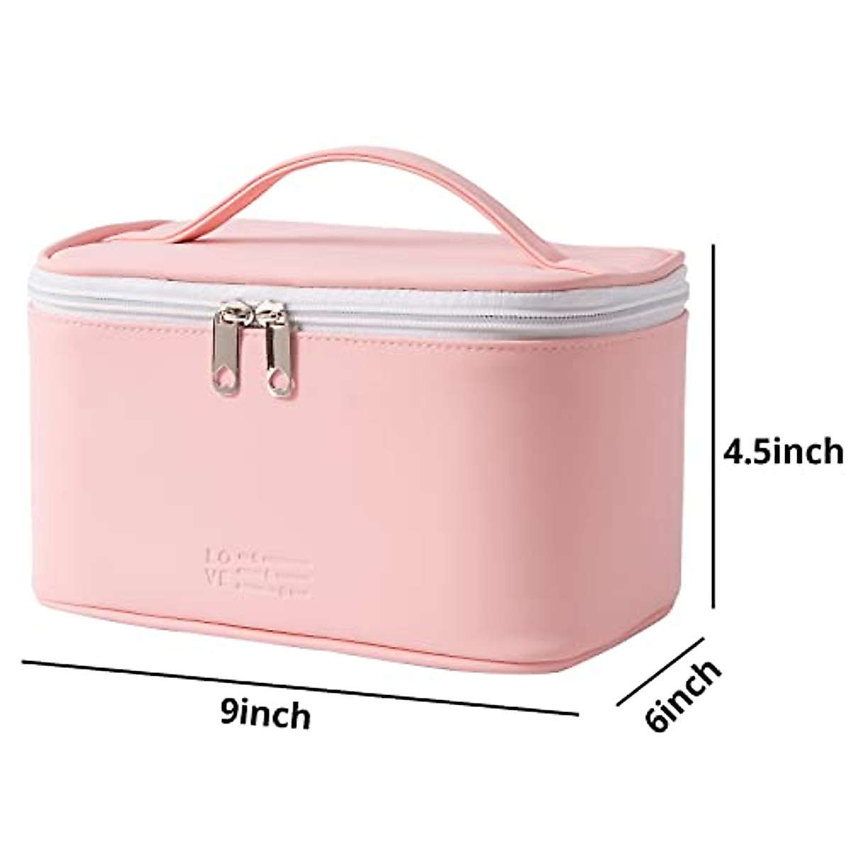 Makeup Bag Portable Travel Cosmetic Bag for Women, Beauty Zipper Makeup Organizer PU Leather Washable Waterproof (Pink)