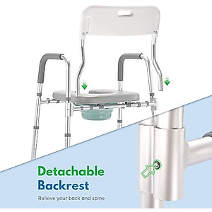 4-in-1 Raised Toilet Seat with Handles and Back, Medical Bedside Commode Chair, Adjustable Toilet Safety Frame, Shower Chair for Seniors, Elderly, Handicap, Pregnant，Collapsible Basin Included