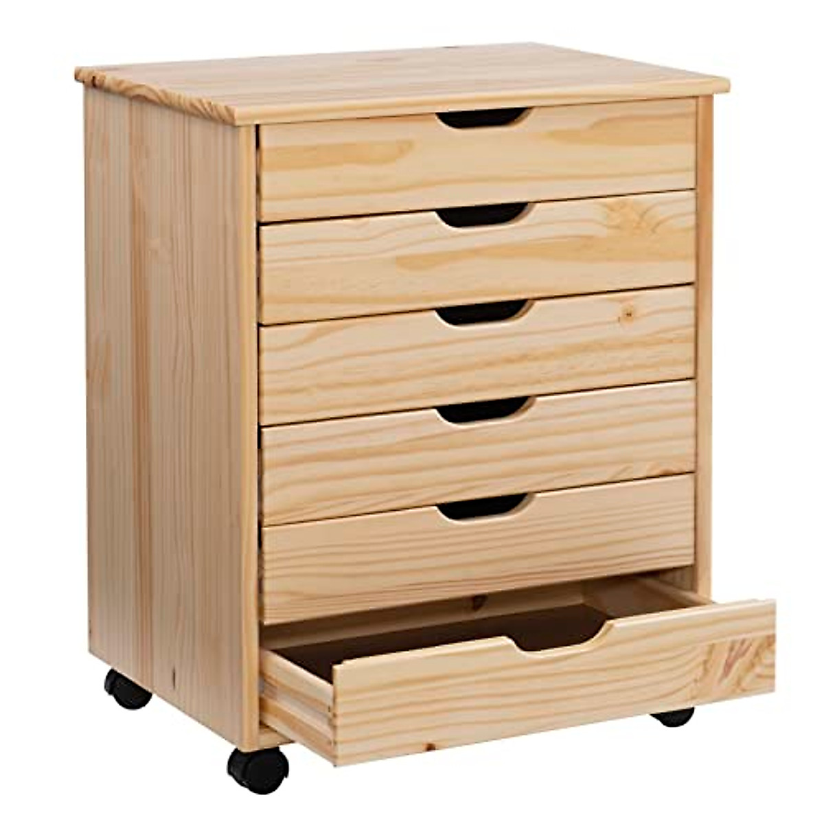 Linon Home Decor Products Corinne Six Drawer Wide, Natural Rolling Cart