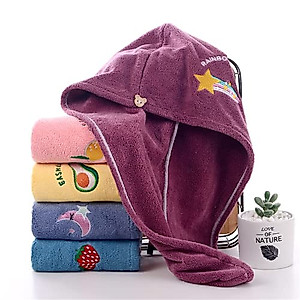 Pudier 5 Pack Microfiber Hair Towel Wrap - Rapid Drying Towel for Hair with Soft Dry and Embroidered Design, Hair Wrap with Button for Girls with Long and Curly Hair