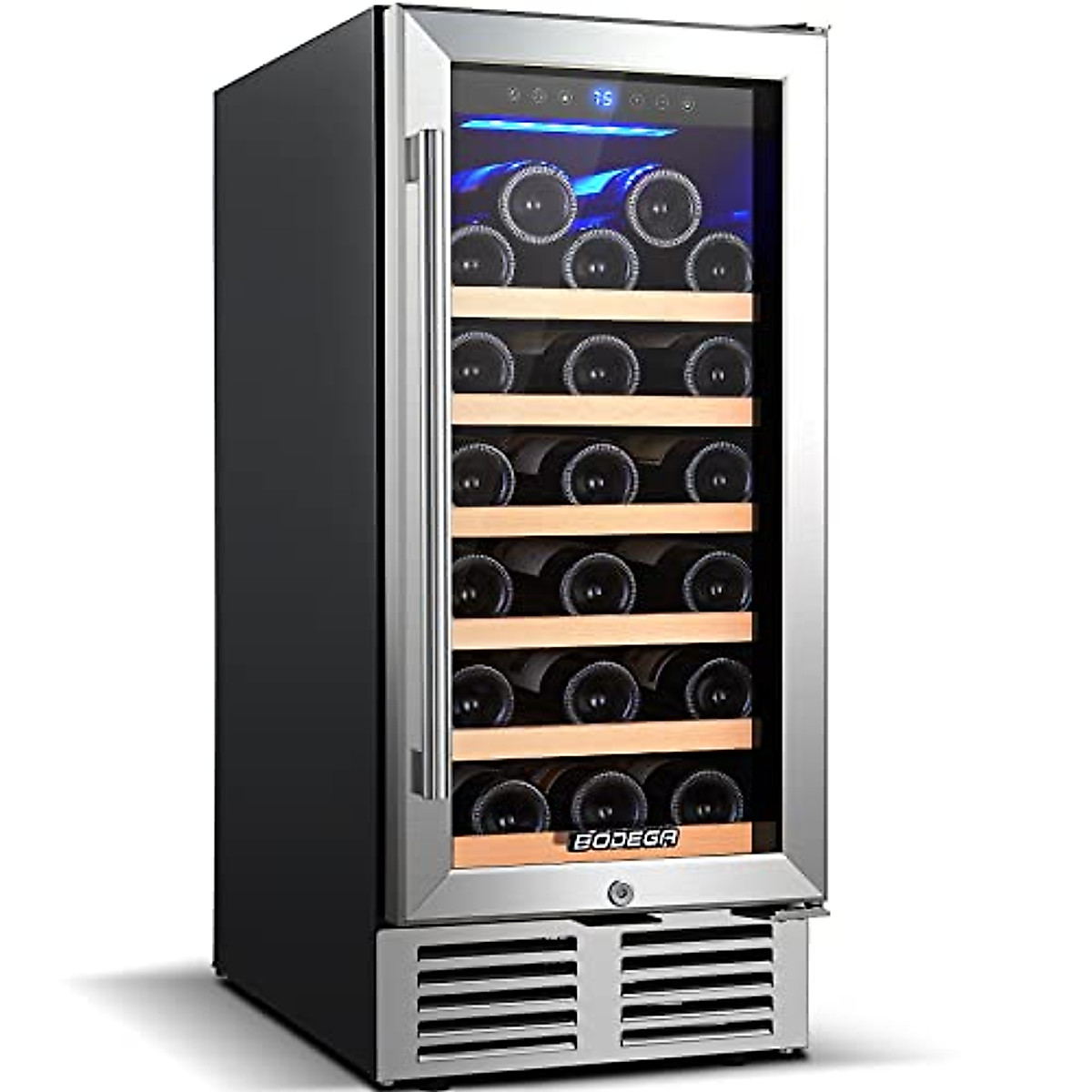 BODEGA Wine Cooler, 15 Inch Mini Fridge Wine Cooler Refrigerator, with Temperature Memory and Digital Temperature Control,Built-in or Freestanding (Double-Layer Glass Door)