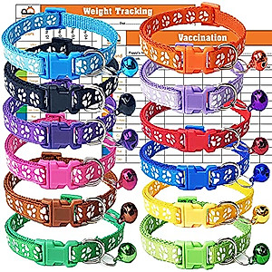 GAMUDA Puppy Collars - Super Soft Nylon Whelping Puppy Collars - Adjustable Litter Collars for Pups - Assorted Colors Reflective Plain & Identification Collars - Set of 12 (Footprint)