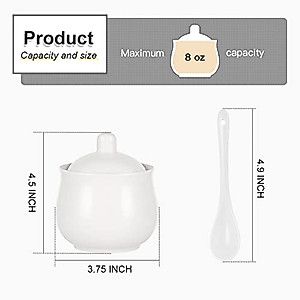 CHILDIKE Ceramic Sugar Bowl with Lid and Spoon, White Porcelain Sugar Salt Pepper Storage Jar, 8 Ounces