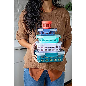 Ello Plastic Rectangle Multi-Size Food Storage Meal Prep Containers with Airtight Leak-Proof Locking Lids, 10pc Set, Fruit Cobbler