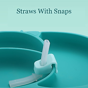 MOTEERLLU Silicone Divided Toddler Plates BPA Free Portable Non Slip Suction Plate with Spoon and Fork Set-Cow,Dishwasher and Microwave Safe. (Green)