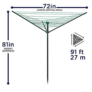 Strata Rotary Outdoor Drying Rack - 91 Feet Umbrella Clothesline Outdoor Dryer, Painted Steel Frame Outside Clothes Drying Rack, Green