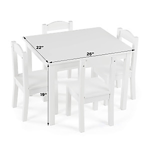 Humble Crew, White Kids Wood Table and 4 Chairs Set