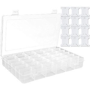 36 Grids Clear Plastic Organizer Box Storage Container Jewelry Box with Adjustable Dividers for Beads Art Crafts Jewelry Fishing Tackles with 12 Floss bobbins