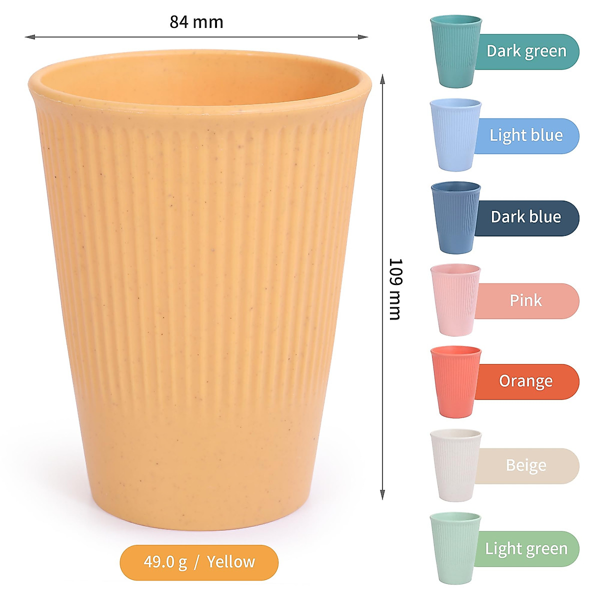 becutlery Wheat Straw Cups, Unbreakable Drinking Cup Dishwasher Safe Water Glasses with 8 Colors for Drinking Water, Juice,Milk, Soda, Coffee,Easy to Clean & Reusable (8 Pcs)