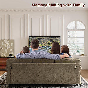 ONBRILL 90 Inch Nailhead Trim Couches for Living Room, 23" Deep Seat Rolled Arm Sofa, Comfy Upholstered 3 Seater Sofa, Chenille Couch w/Wooden Leg, Large Traditional Sofa for Bedroom, Farmhouse, Brown