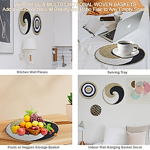 Woven Wall Basket Decor, Set of 3 Boho Hanging Baskets Wall Decor, Round Handmade Rustic Rattan Decorative Baskets, Handcrafted Wall Art Decor for Living Room, Bedroom, Dining Room, Farmhouse,etc.