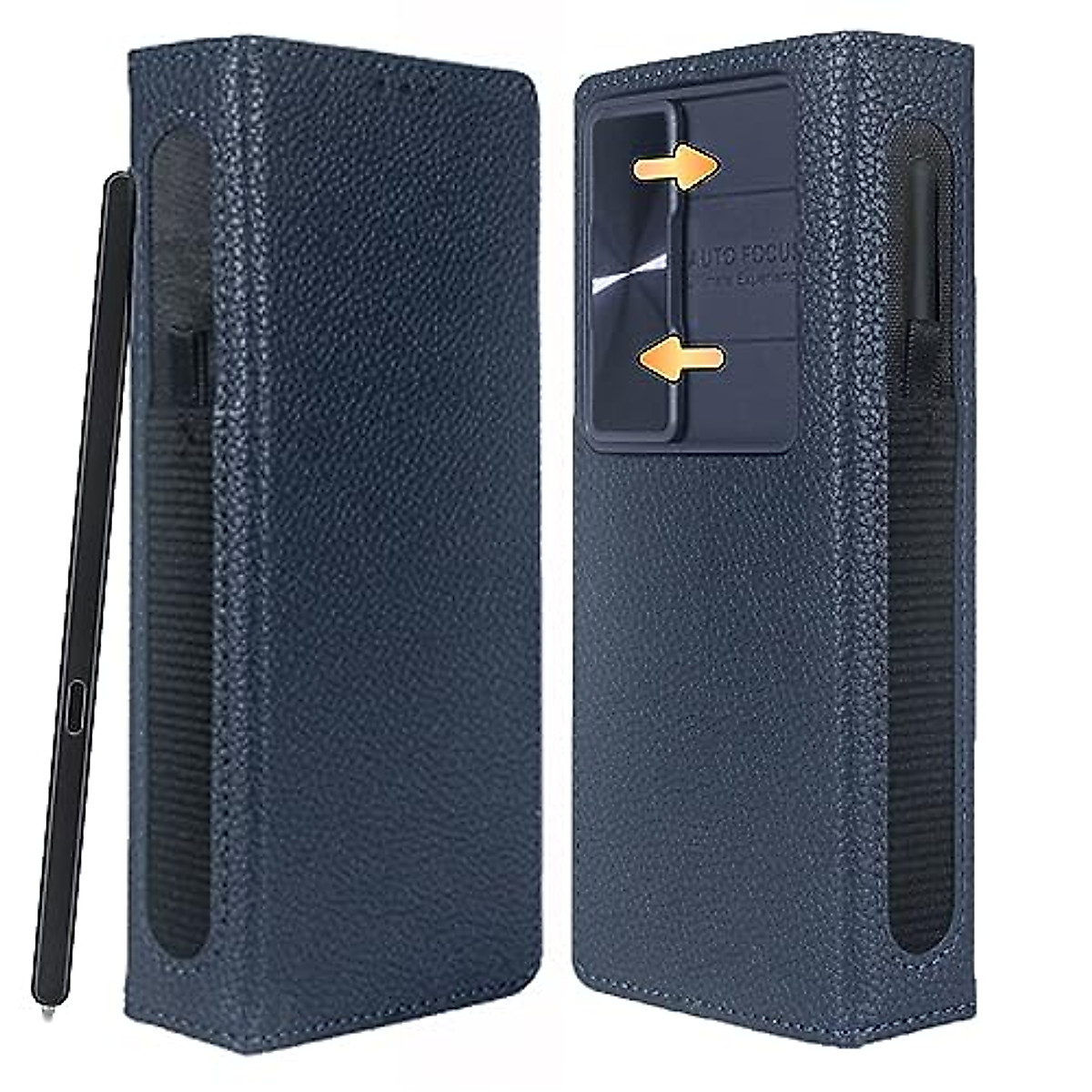 KUGEW for Samsung Galaxy Z Fold 5 Case with S Pen Holder & Camera Cover, Luxury Leather Wallet Phone Cover Built-in S Pen Slot Kickstand Function Card Holder Hinge Protection Shockproof (Blue)