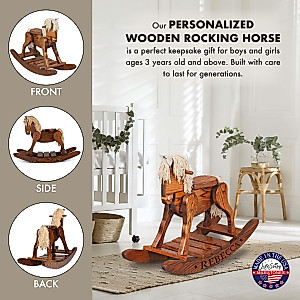 LifeSong Milestones Personalized Solid Oak Wooden Rocking Horse Butterfly Toy for Toddlers Children and Kids Housewarming Nursery Gift Handcrafted in The USA Size: Measures 34" L x 11.5" W x 24" H