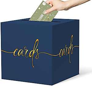 Navy Blue Card Box with Gold Foil Design Wedding Card Box Gift Cards Receiving Box for Party Graduation Bridal or Baby Showers, Raffle Ticket Box Money Box for Birthday Retirements Anniversaries