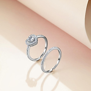 AOBOCO Heart Ring Sterling Silver Crystal Ring Heart Wedding Ring Crystal Jewelry Engagement Gifts For Mom Wife