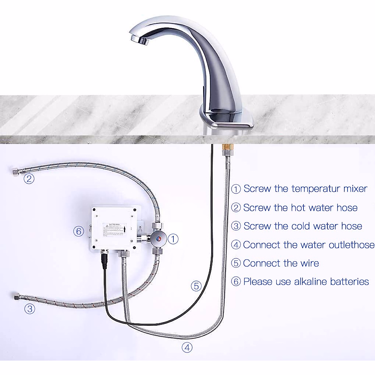 Charmingwater Touchless Bathroom Sink Faucet, Hands Free Automatic Sensor Faucet with Hole Cover Plate, Chrome