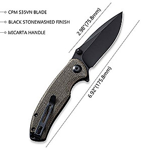 CIVIVI Pintail Flipper Pocket Knife for EDC, Liner Lock Knife 2.97'' S35VN Blade Dark Green Micarta Handle C2020C