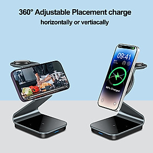 3 in 1 Magnetic Wireless Charger, with 20W USB-C Adapter, Yohczopu Charging Station Compatible with MagSafe Charger Stand for Apple iPhone 15 14 13 12 Plus Pro Max, iWatch 2-8, AirPods (Transparent)