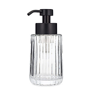 Rail19 Flora Fluted Foaming Soap Dispenser | Vintage-Inspired Modern Glass Refillable Pump Bottle for Bathroom Vanity Countertop and Kitchen, 10oz (Stainless)