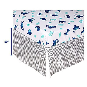 Baby Bees 4 Pieces Cartoon Dinosaurs Crib Bedding Sets for Boys and Girls | Baby Bedding Crib Set of Crib Fitted Sheet, Quilt, Dust Ruffle & Pillow Cover for Standard Size Crib,Blue