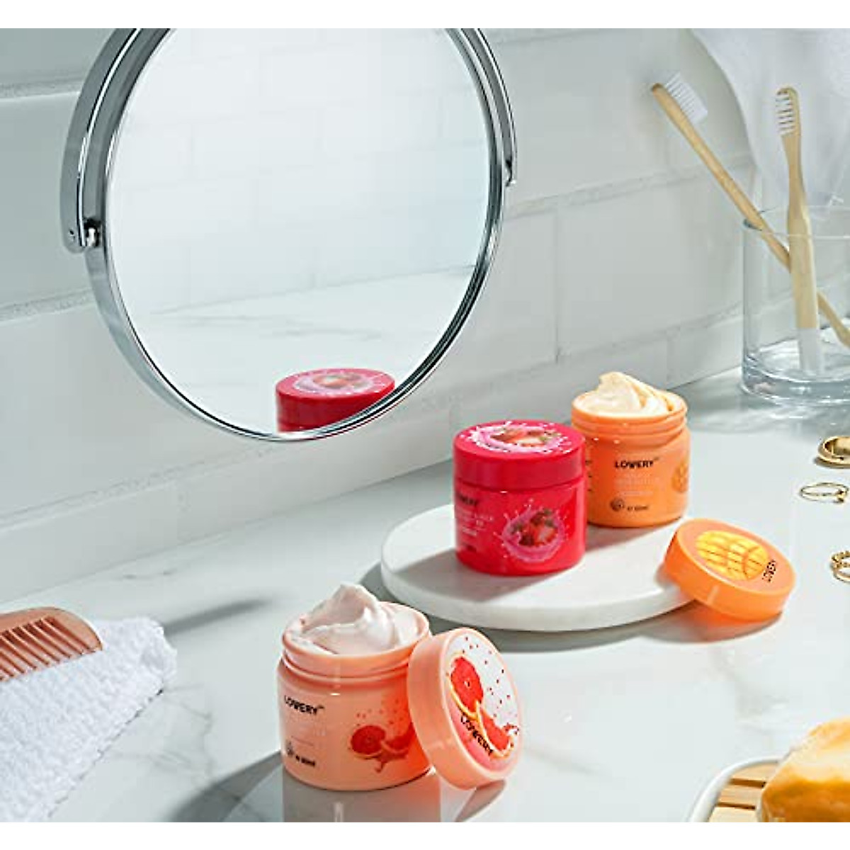 Whipped Body Butter Creams in Mango, Pink Grapefruit, Strawberry Scents, Ultra-Hydrating Shea Enriched with Jojoba Oil & Vitamin E, Natural Skin Moisturizer for Men & Women, Normal to Dry Skin, 3pc