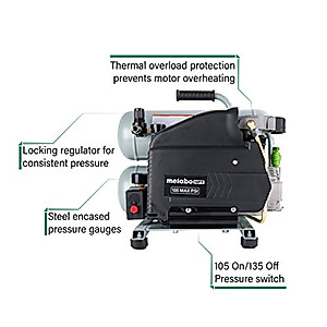 Metabo HPT Air Compressor, 4-Gallon, Electric, Twin Stack, Portable, Cast Iron, Oil Lubricated Pump, 135 PSI, 1-Year Warranty (EC99S)