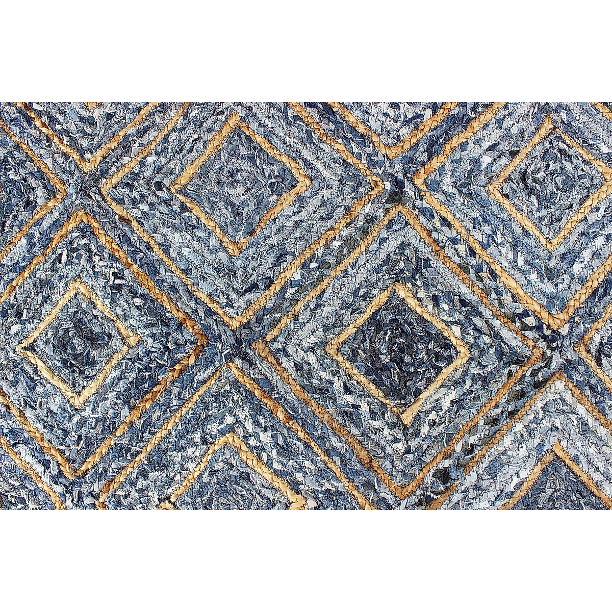 CASAVANI Indian Hand Braided Rag Rug Geometric Blue & Beige Cotton Chindi & Jute Rug Best Uses for Living Room,Hallway Runner Rug,Stair Runner Rug & Kitchen 2.6x8 2.6x10 8x11 Feet