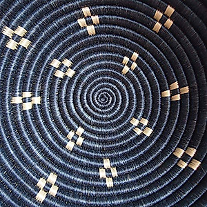 African Basket- Kabaya/Rwanda Basket/Woven Bowl/Sisal & Sweetgrass Basket/Blue, White