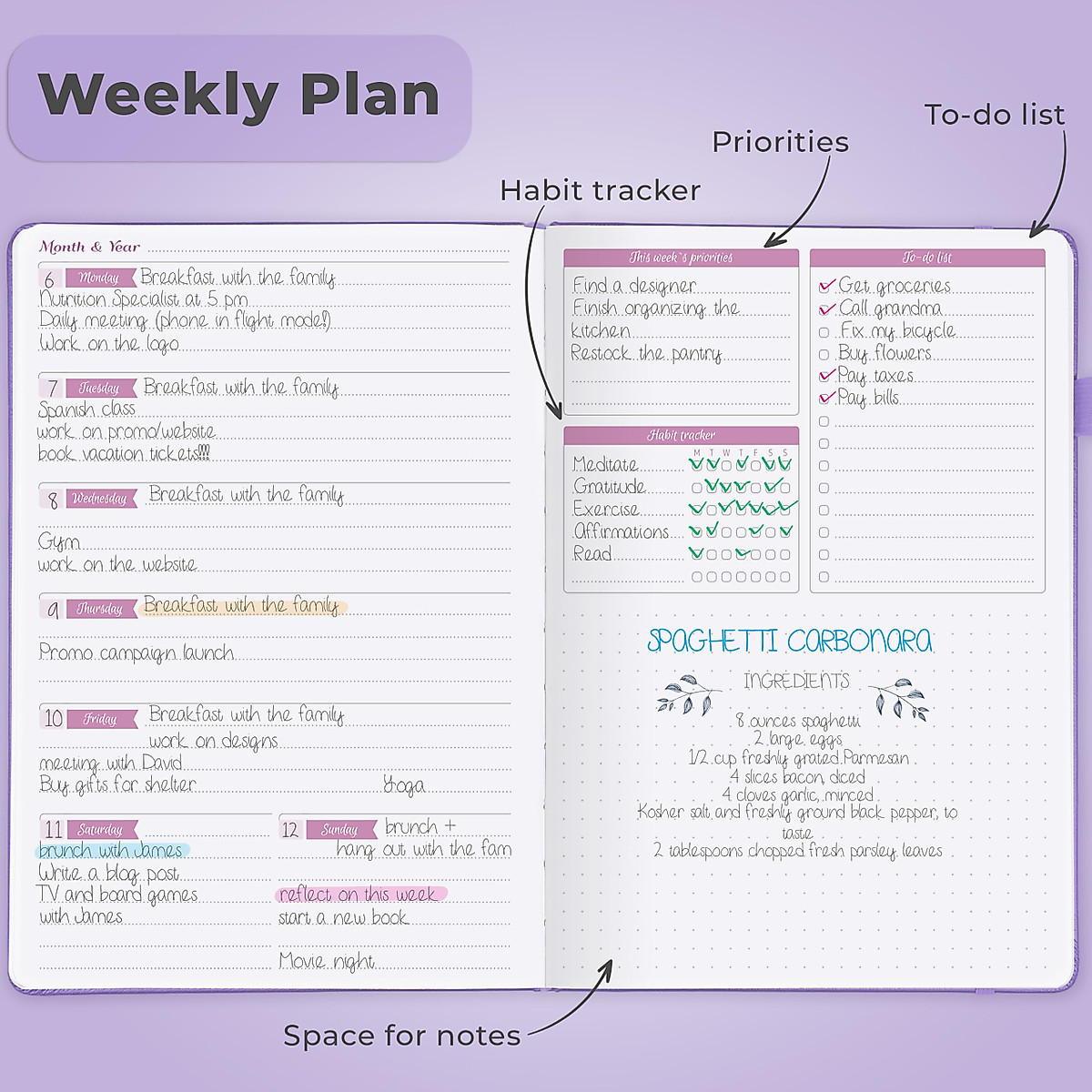 GoGirl Planner Agenda – Colorful Undated Monthly & Weekly Organizer for Women, Journal for Time Management & Productivity (Lavender)