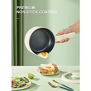 Hot Pot Electric With Steamer, 1.6L Ramen Cooker Non-Stick Sauté Pan for Steak, Egg, Fried Rice, Ramen, Oatmeal, Soup, Portable Personal Perfect Suit Dorm Room and Apartment (White)