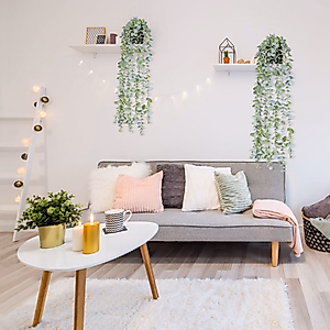 BACAMA Fake Hanging Plants Eucalyptus Potted Artificial Plant Small Faux Ivy Vines Decor for Floating Shelf Kitchen Bathroom Cabinets Indoor Outdoor Pack of 2 23.6 Inches Long