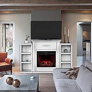 Barton Mantel TV Stand with Electric Insert Fireplace Heater Firebox with Log Hearth, Remote Control, 1500W Off-White