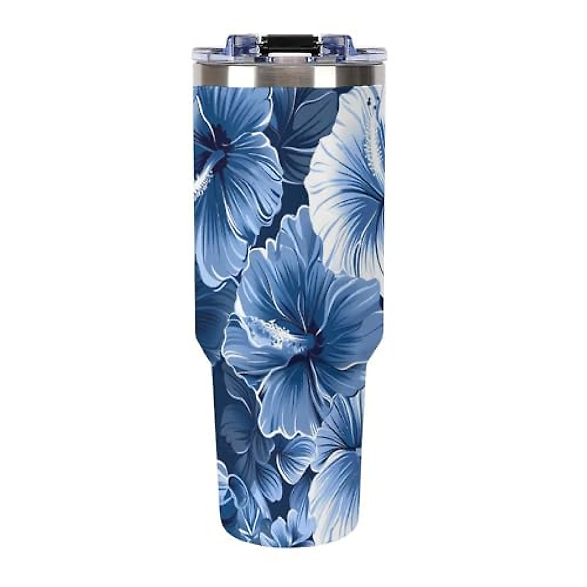 Blue Hawaiian Hibiscus Floral Insulated Tumbler with Lid And Straw Stainless Steel Travel Coffee Mug 40oz Light Rose Red-style