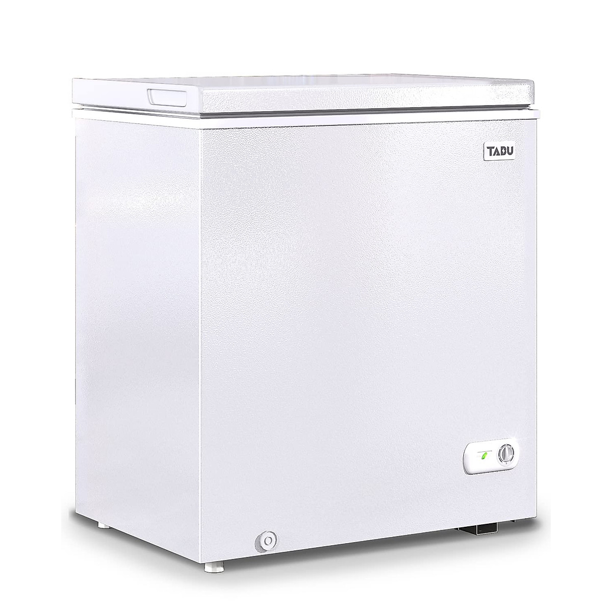 TABU 5.0 Cu Ft Deep Freezer, Top Open Door Chest Freezer, Compact Freezer with Removable Storage Basket, 7 Level Adjustable Temperature and Top Open Door, Ideal for Kitchen, Basement (White)