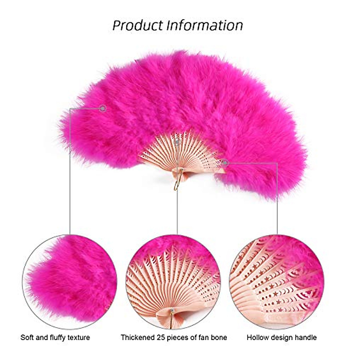 AWAYTR Vintage Marabou Feather Fan - Hand Held Folding Fan Accessories for Halloween Party (Rose red)