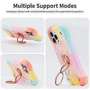 MARKILL Compatible with iPhone 13 Pro Max Case 6.7 Inch with Ring Stand, Heavy-Duty Military Grade Shockproof Phone Cover with Magnetic Car Mount for iPhone 13 Pro Max. (Rainbow Pink)